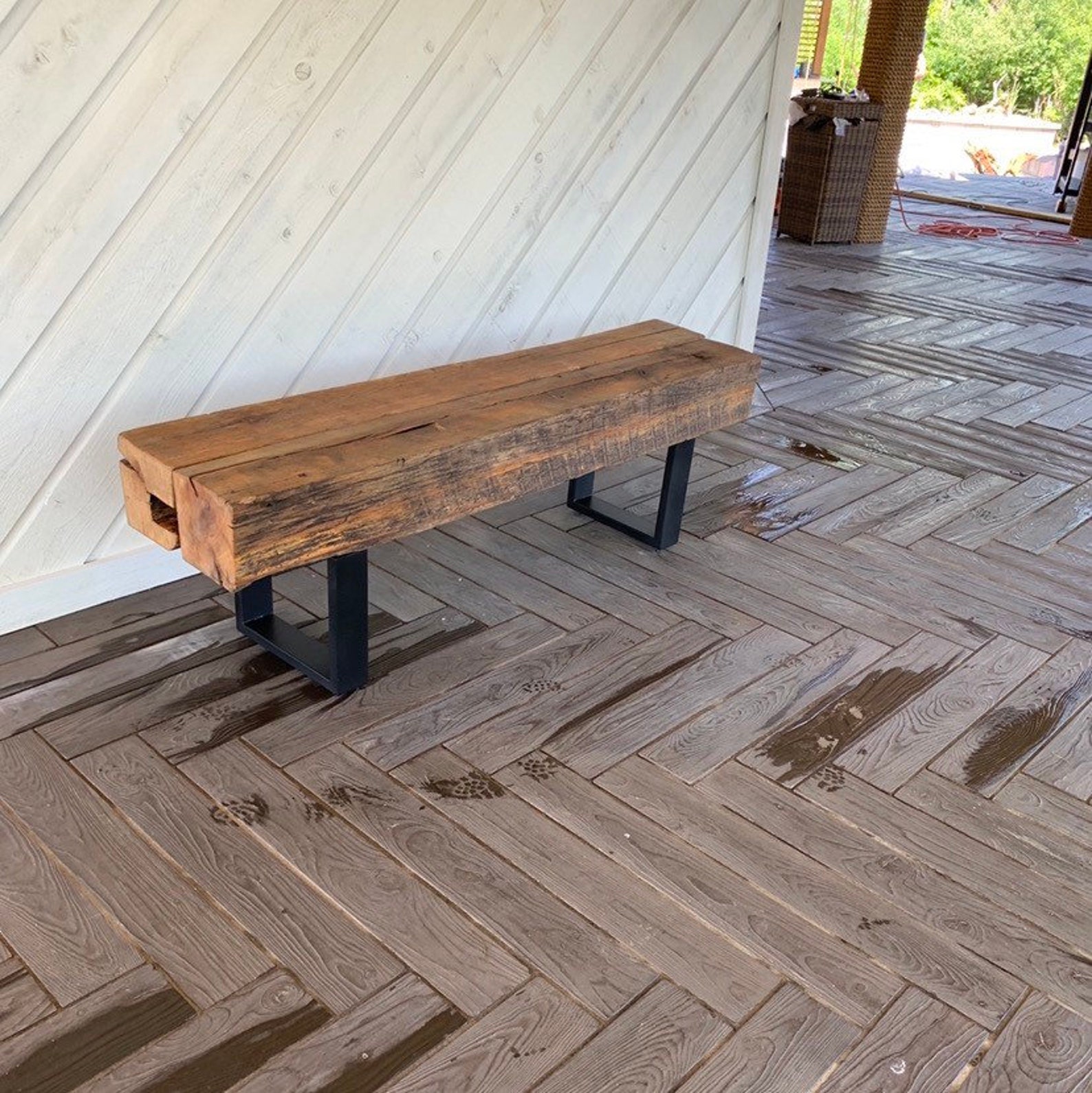 Barn Beam Bench Rustic Modern Bench Farmhouse Bench - Etsy