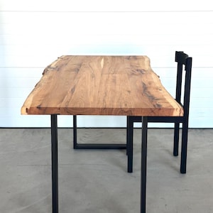 Live Edge Hickory Dining Table – Modern Steel Legs | Custom Lengths ...
