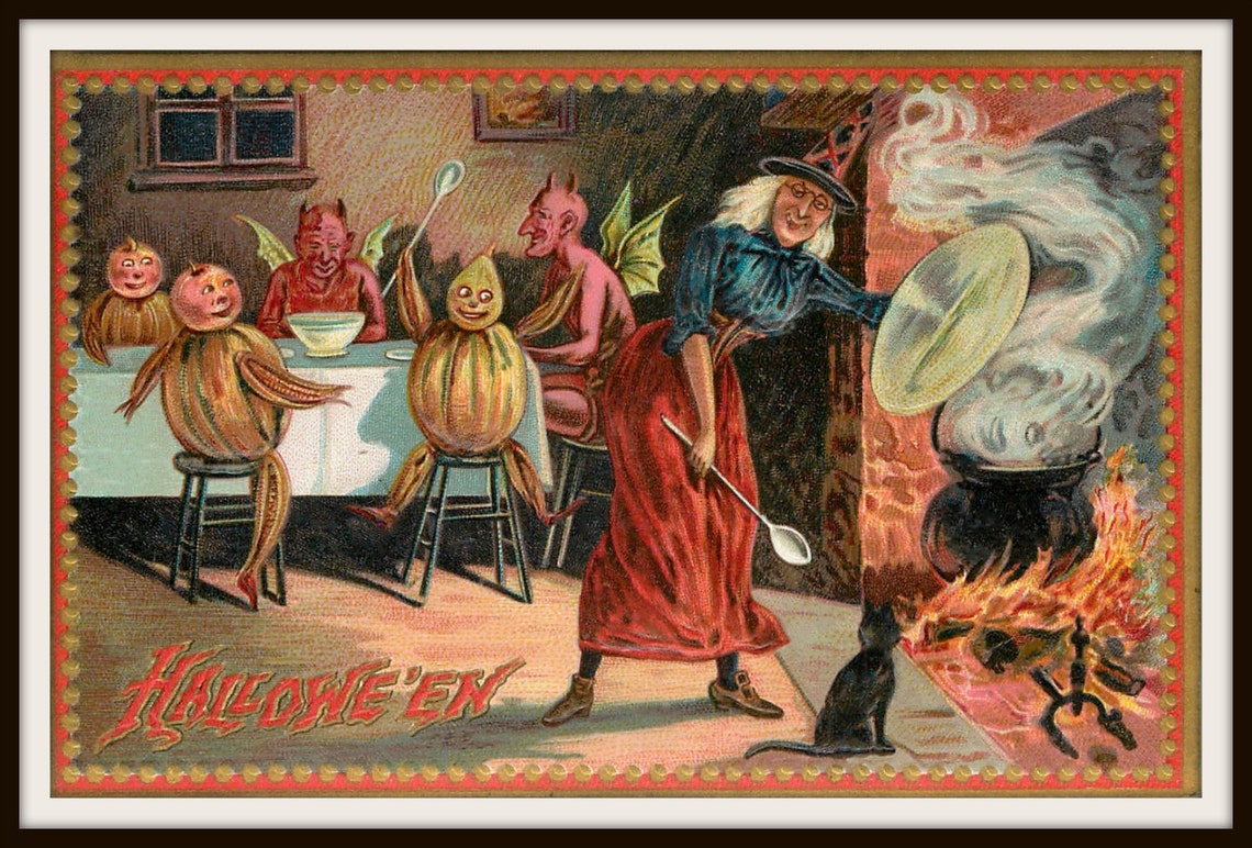 Witch Stirring Cauldron Halloween Cauldron Stirring - Etsy