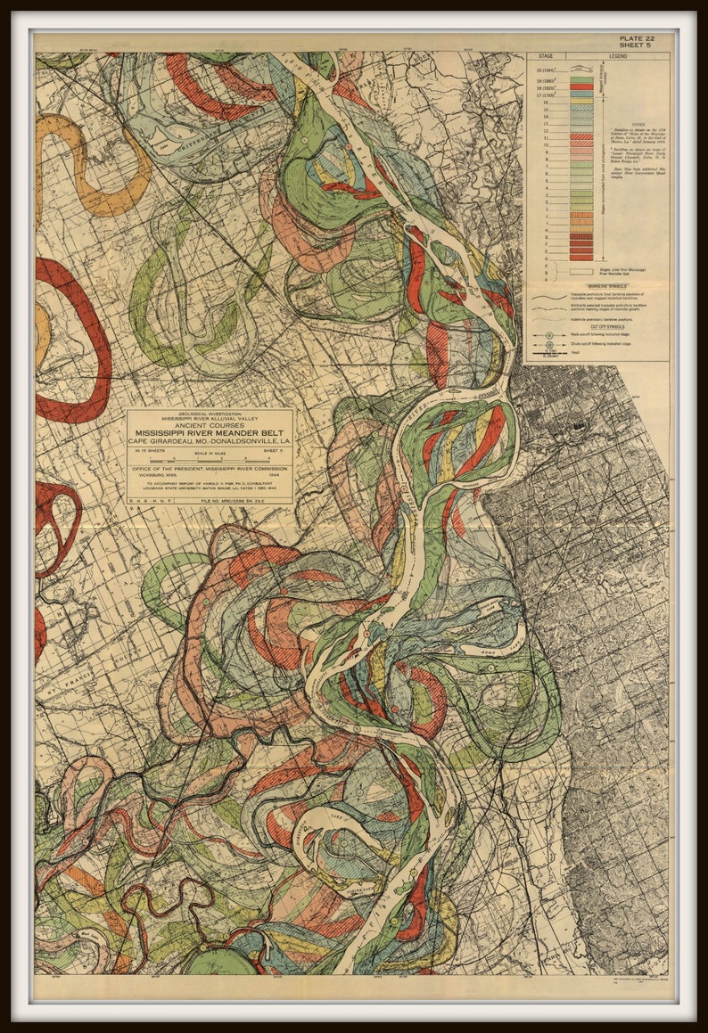 Mississippi River Memphis Tennessee Harold Fisk Maps P22 - Etsy