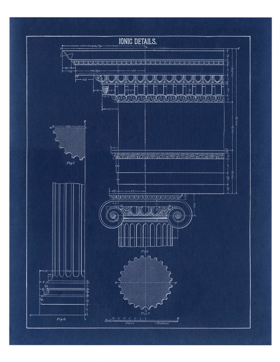 Blueprint Home Decor Ionic Column Drawing Blueprint Fine | Etsy
