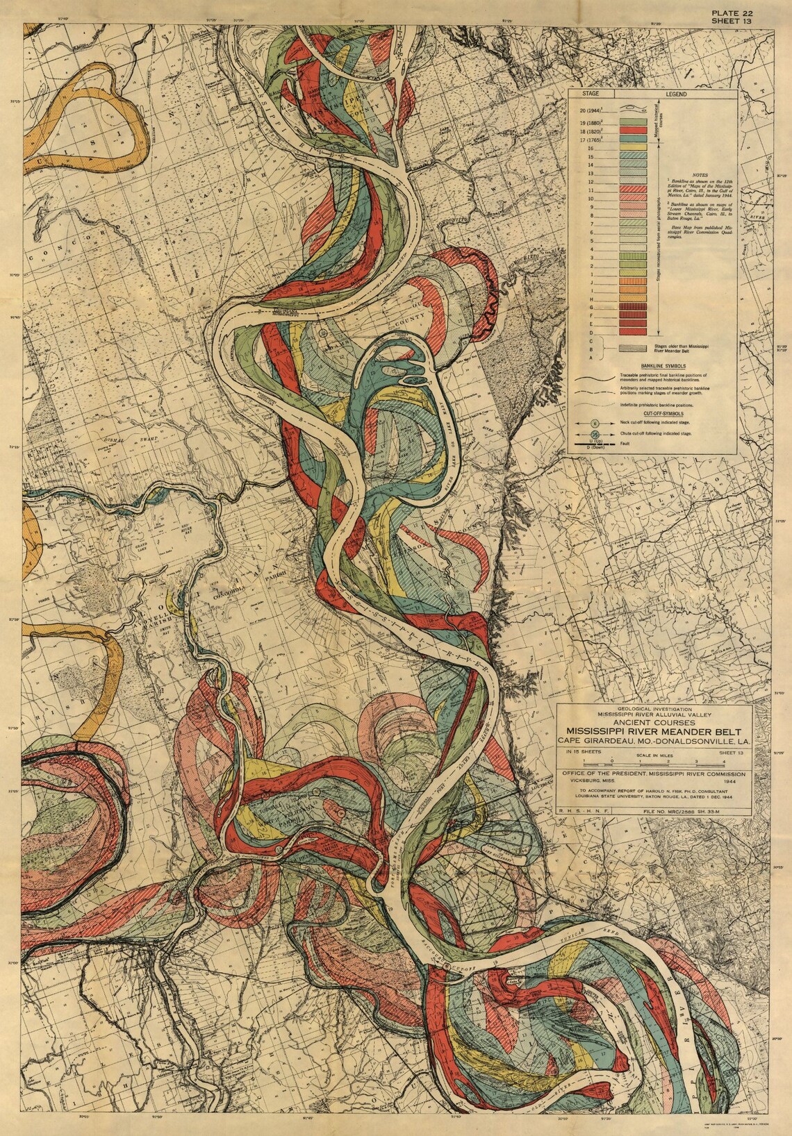 Mississippi River, Harold Fisk Maps, P22 Sheet 13, Mississippi River ...