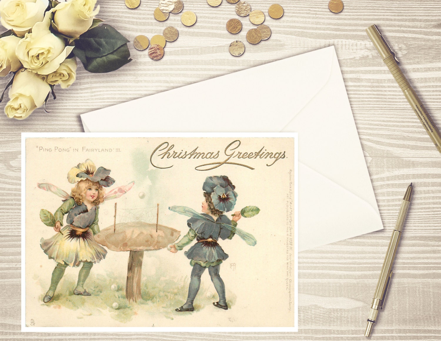 Ping Pong, Fairies Playing Ping Pong, Christmas Card, Pong Ping ...