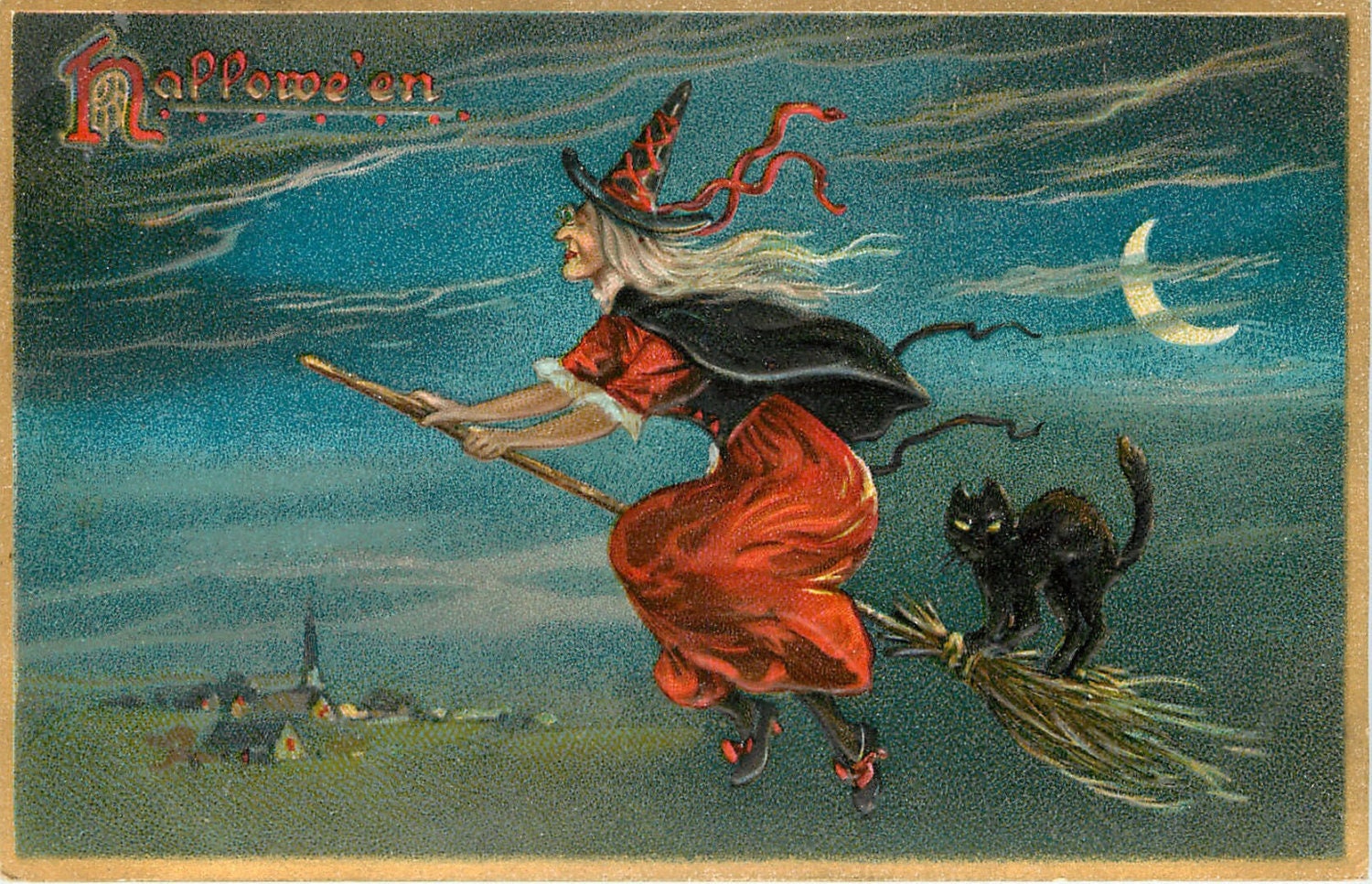 Raphael Tuck Flying Witch Witch Flying on Broom Witch - Etsy