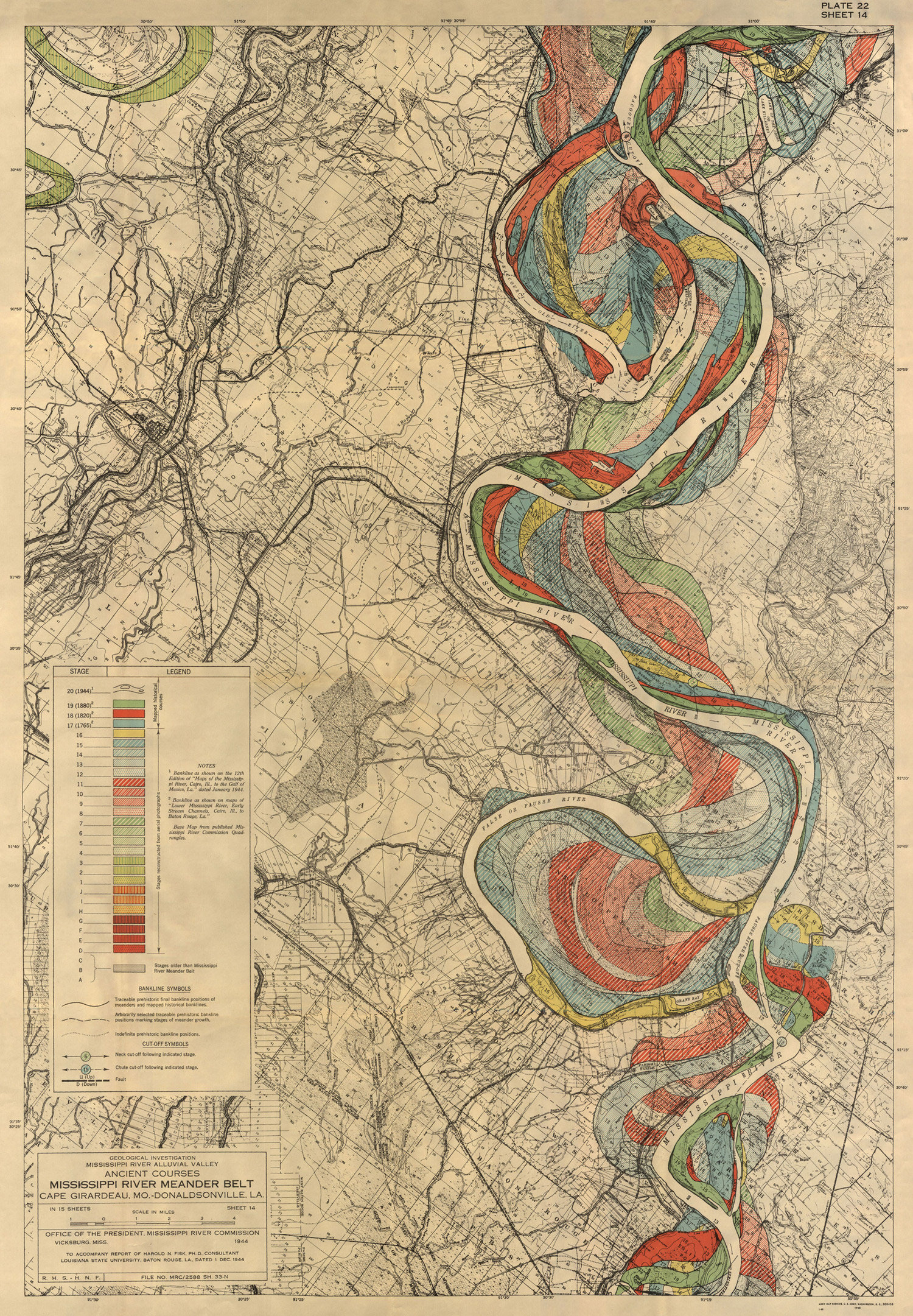 Mississippi River Meander Belt Harold Fisk Map River - Etsy Ireland