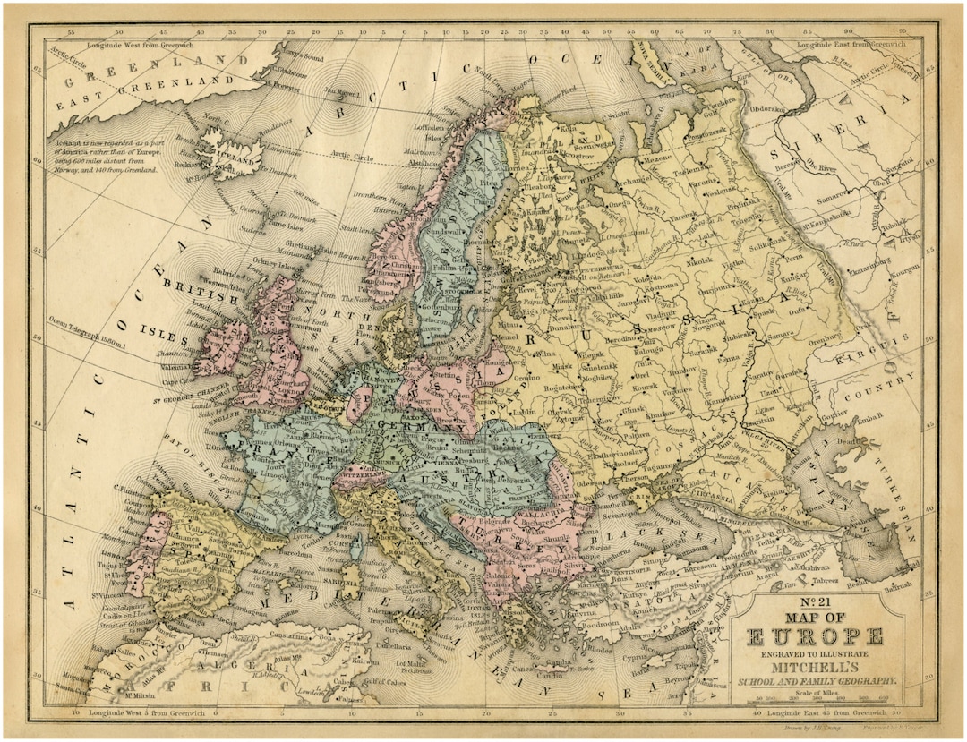 Europe Map, Map Art, Europe Map Print, Giclee Print, Maps, Vintage Map ...