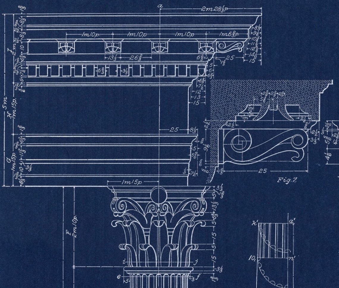 Blueprint Wall Art, Corinthian Column Drawing, Blueprint Wall Decor ...