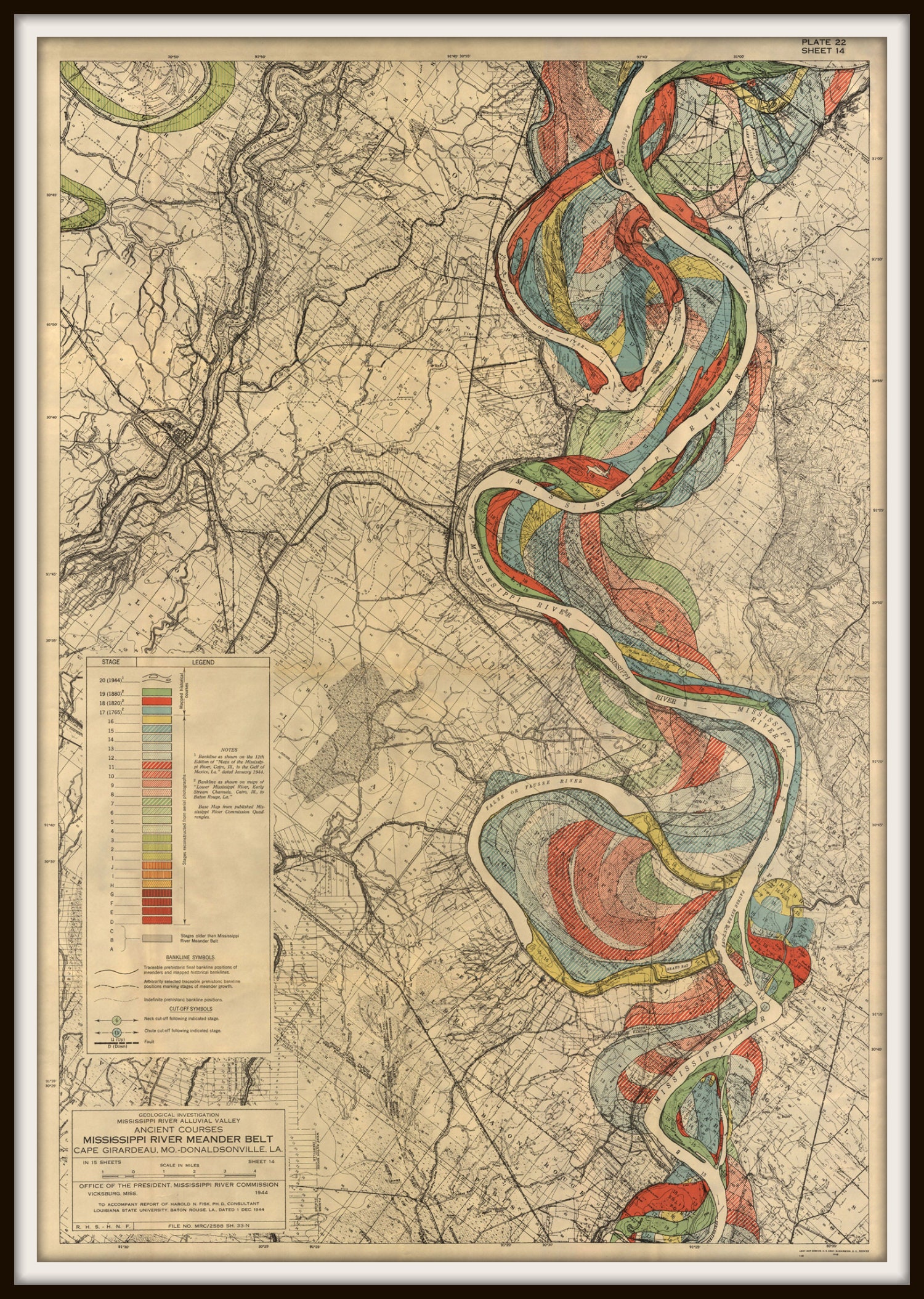 Mississippi River Meander Belt Harold Fisk Map River - Etsy Ireland