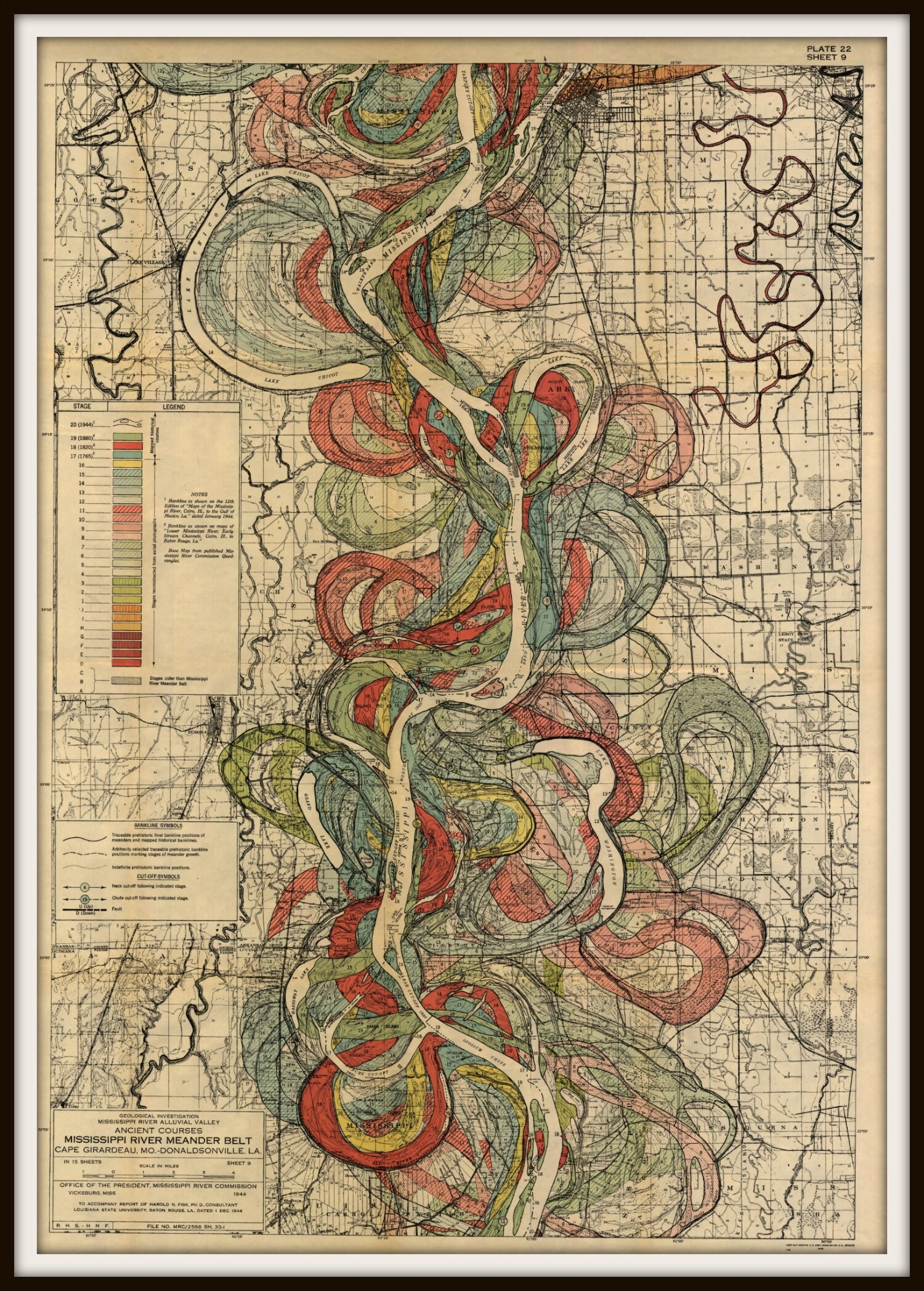 Harold Fisk, Mississippi River, Arkansas River, Page 22 Sheet 9, River ...