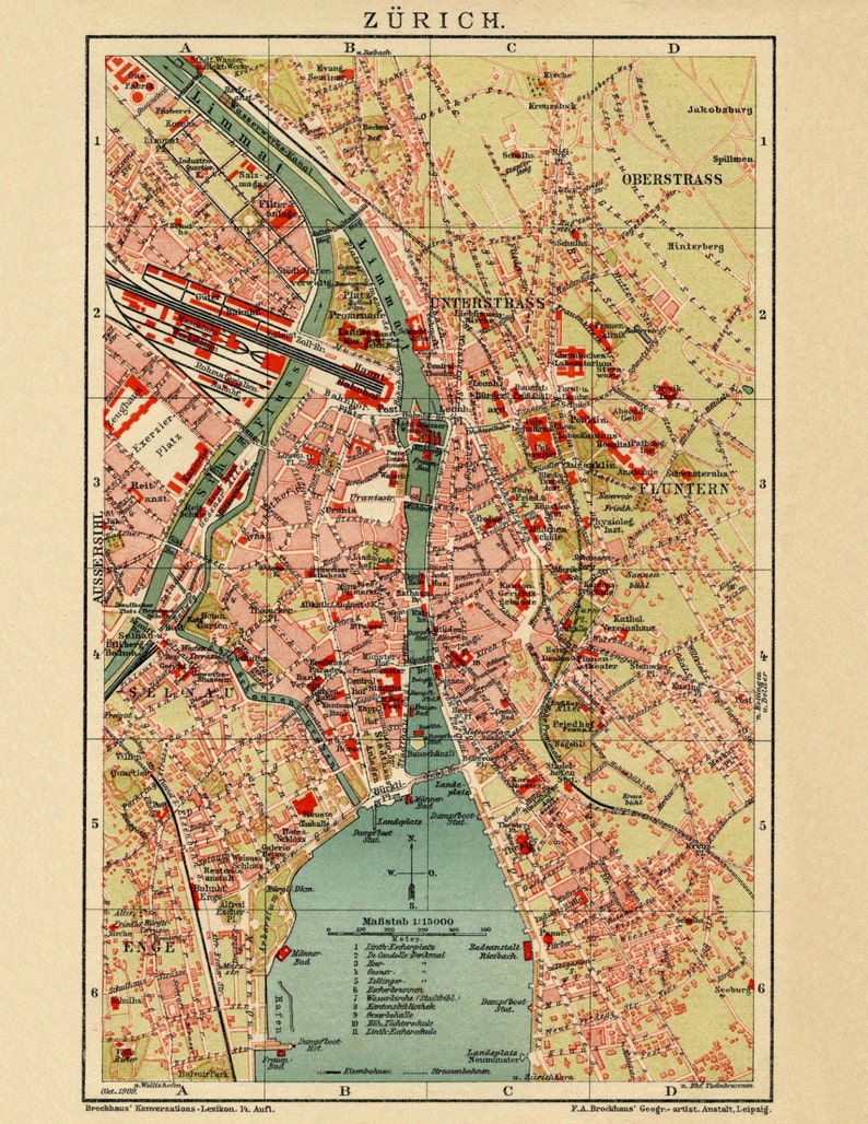 Zurich Switzerland Switzerland Map Zurich Map Map Zurich - Etsy