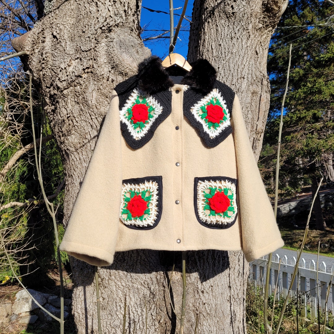 Granny Jacket L/XL Upcycled From a Vintage Crochet Afghan and Wool ...