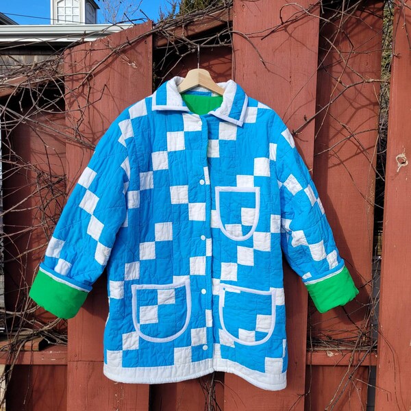Blue and White Quilted Jacket - Etsy