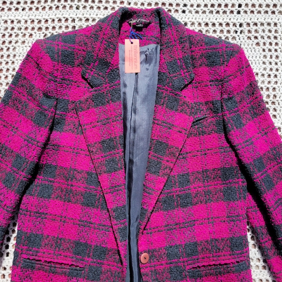 Vintage plaid tweed blazer in hot pink and black, box… - Gem