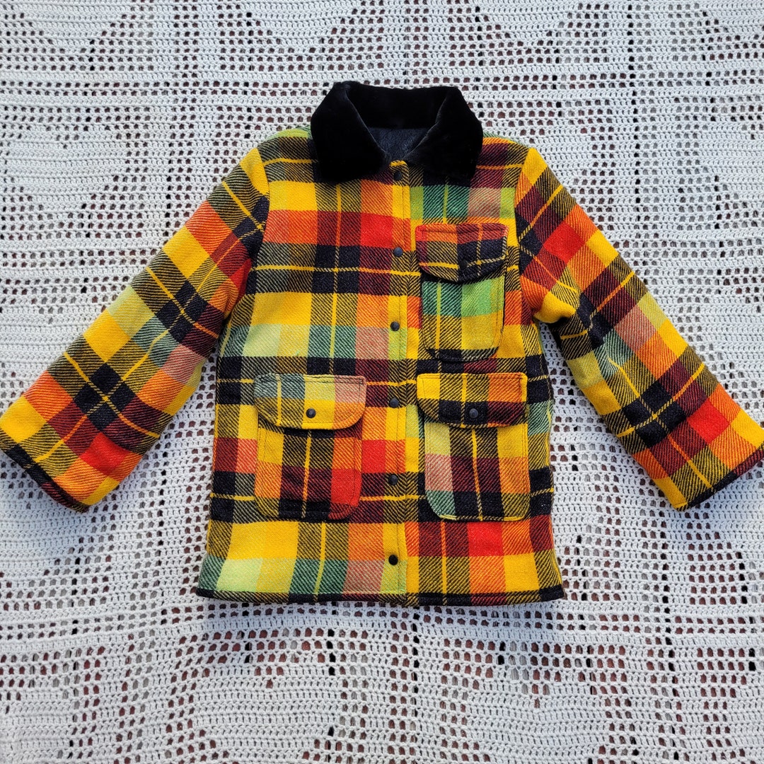 Rainbow Plaid M Upcycled Blanket Jacket With Faux Shearling - Etsy