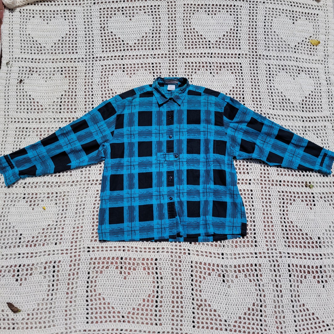 90s Teal Checkered Shirt Vintage Oversized Patterned Shirt - Etsy