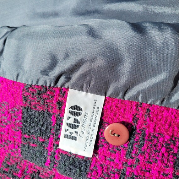 Vintage plaid tweed blazer in hot pink and black, box… - Gem