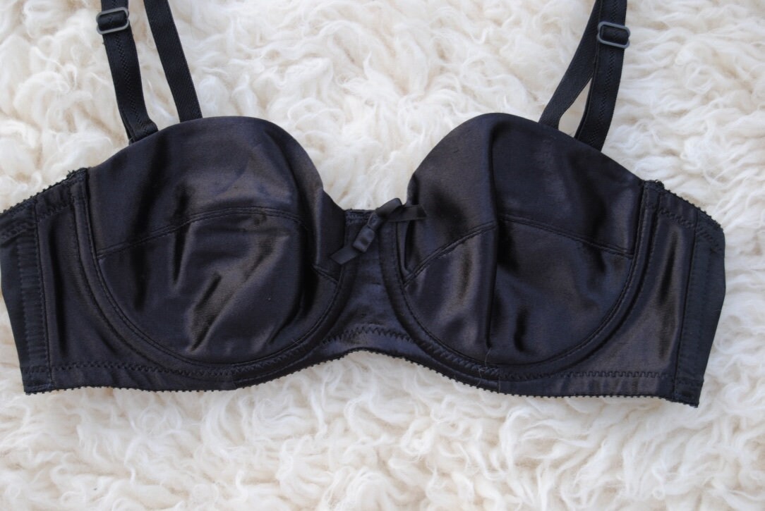 90s push up underwire bra vintage black satin bra shiny | Etsy