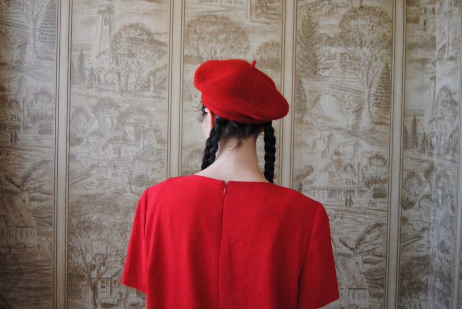80s red wool beret vintage wool beret bright red french | Etsy