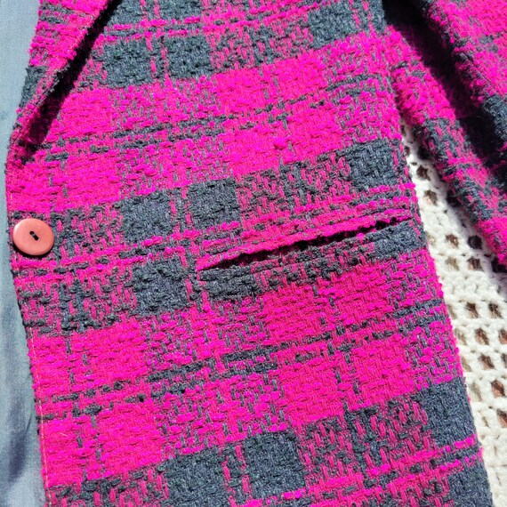 Vintage plaid tweed blazer in hot pink and black, box… - Gem