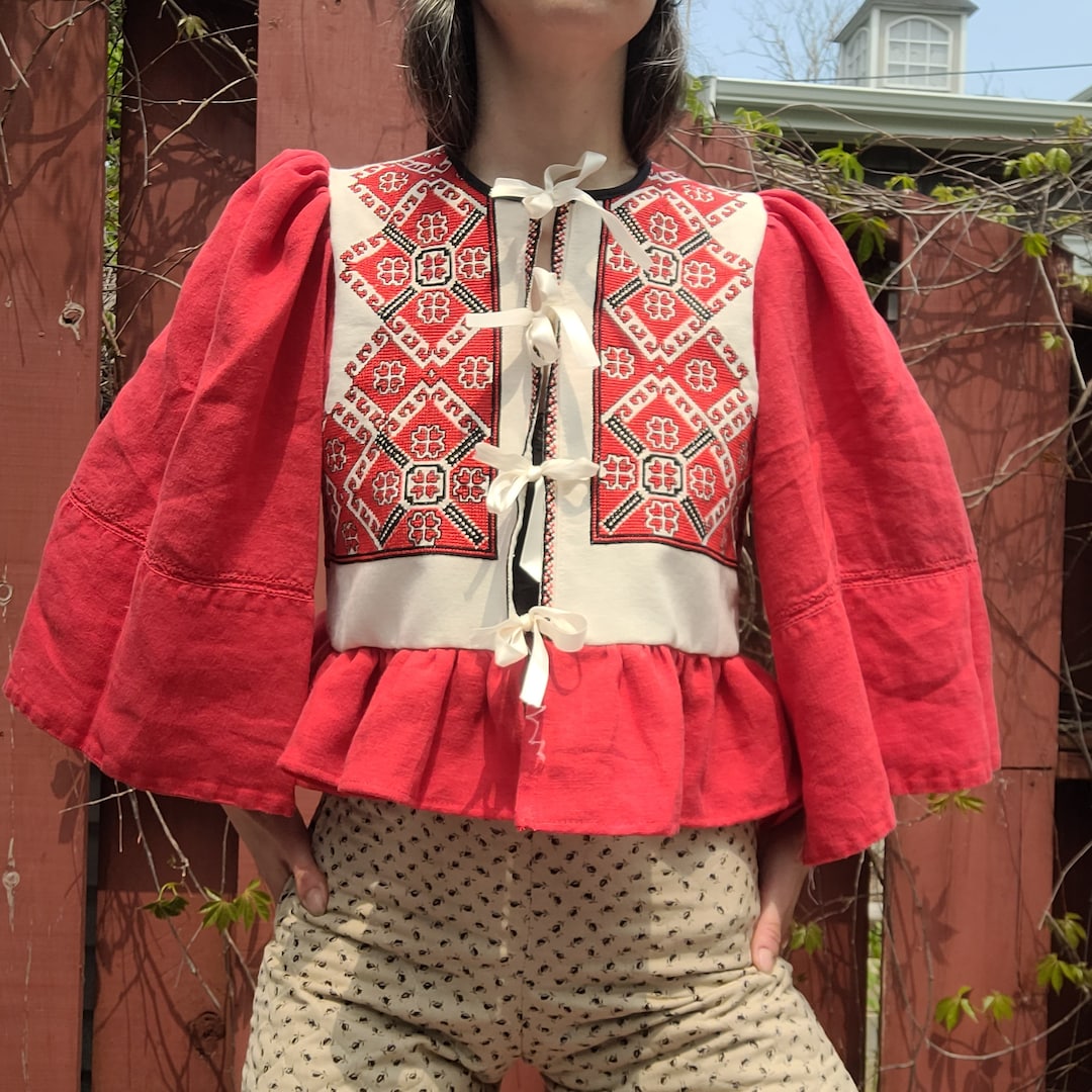 Folklore Blouse XS/S Upcycled From Vintage Embroidered Table - Etsy