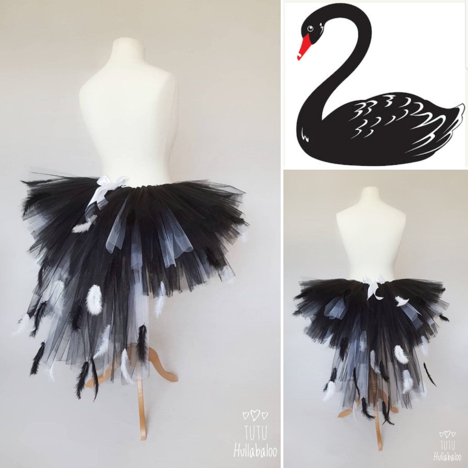 Black and White Swan Tutu - Adult Feather Tutu - Hen Party Tutu - Puffy ...