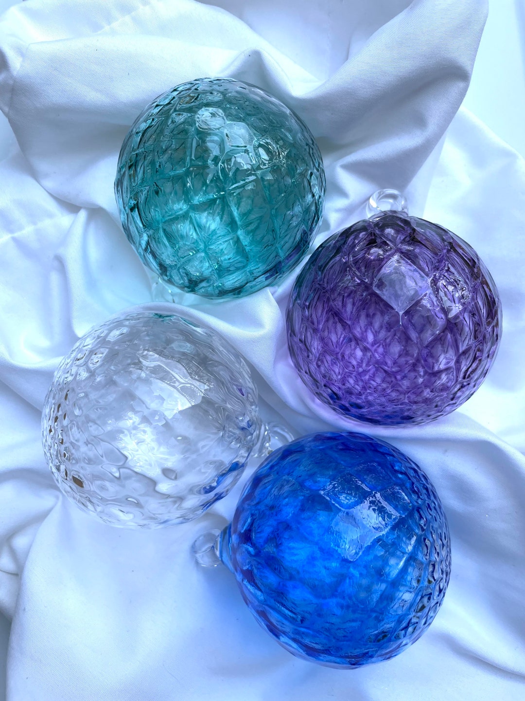 Set of 4 Round Gem Glass Ornaments - Etsy