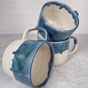 Large Coffee Mug, Midnight Blue and White Stoneware Mug With Handle ...