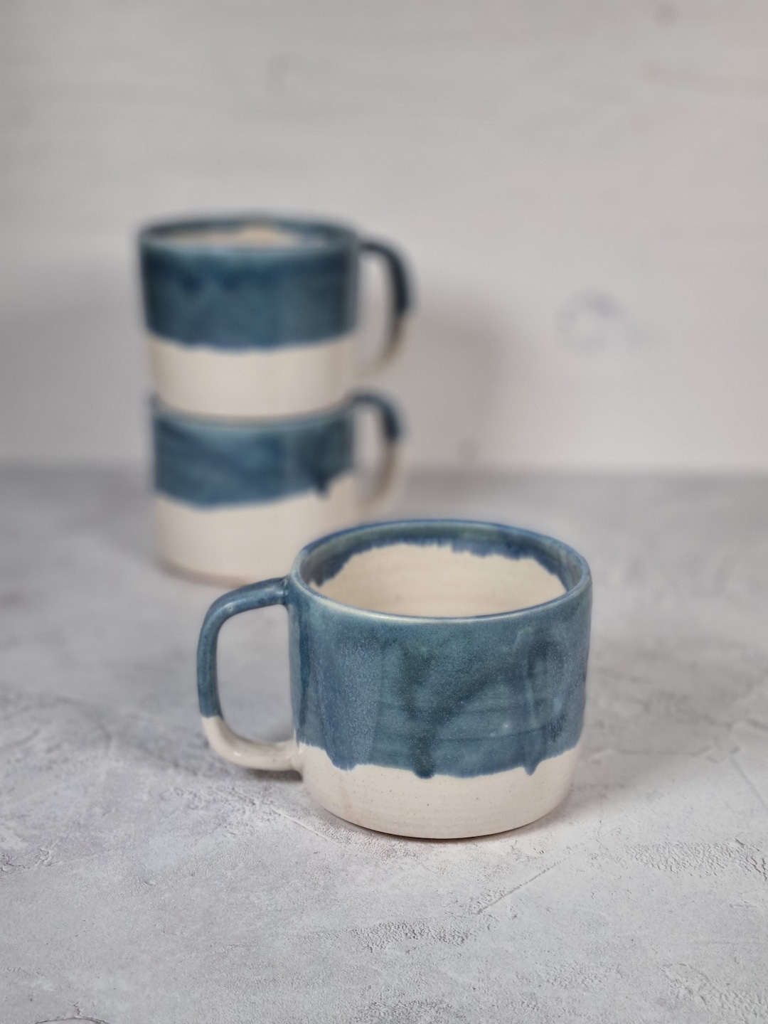 Large Coffee Mug, Midnight Blue and White Stoneware Mug With Handle ...