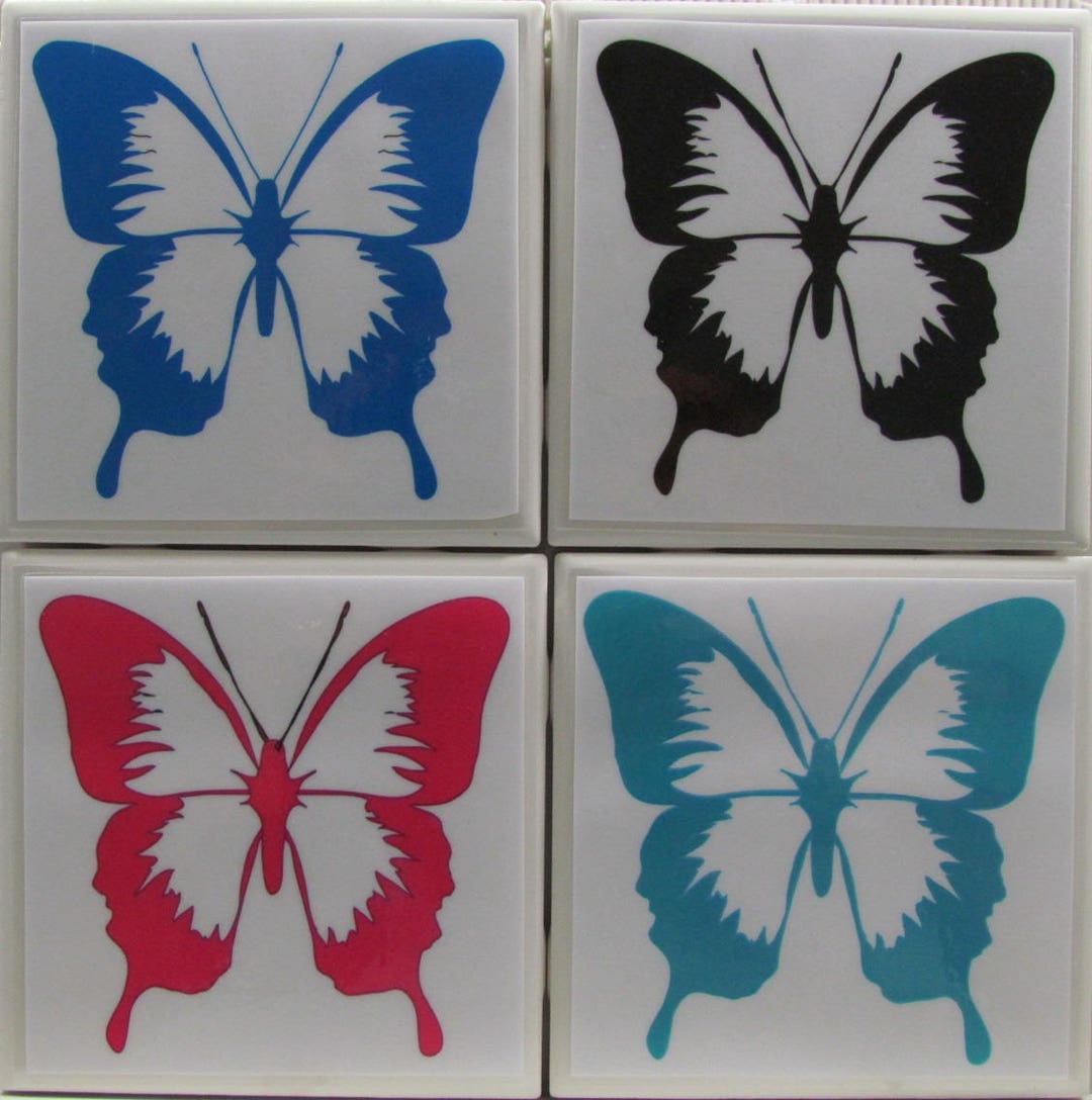 Tile Coasters - Butterfly Design - Set of 4 - (buy 2 Sets - Get 1 Set ...