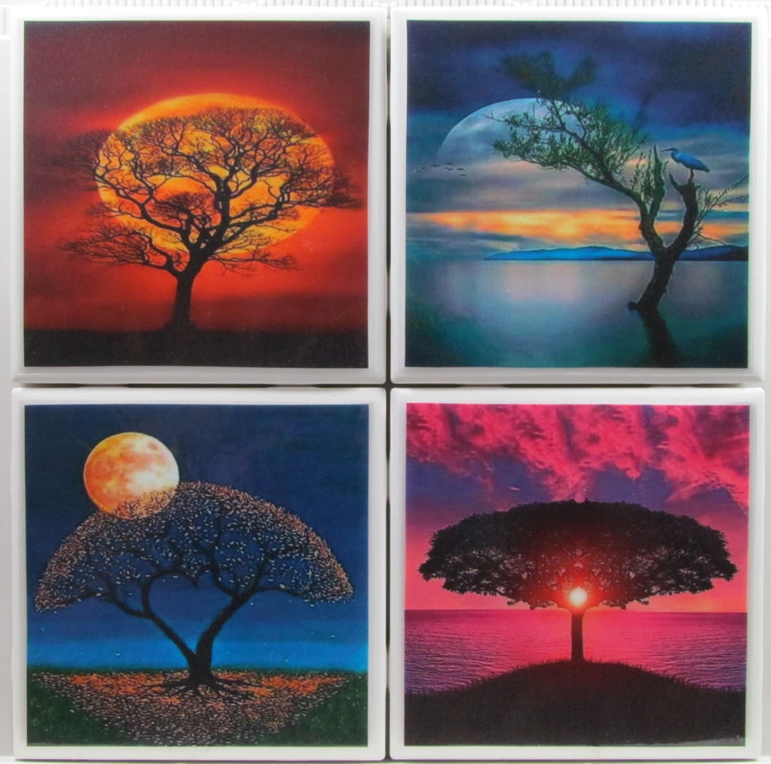 Tile Coaster Trees Set of 4 buy 2 Sets Get 1 Set - Etsy New Zealand