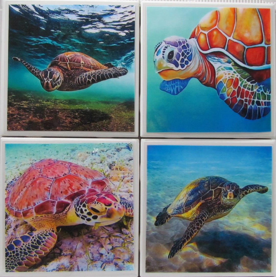 Tile Coasters Ceramic - I Love Turtles! - Set of 4 - (buy 2 Sets - Get ...