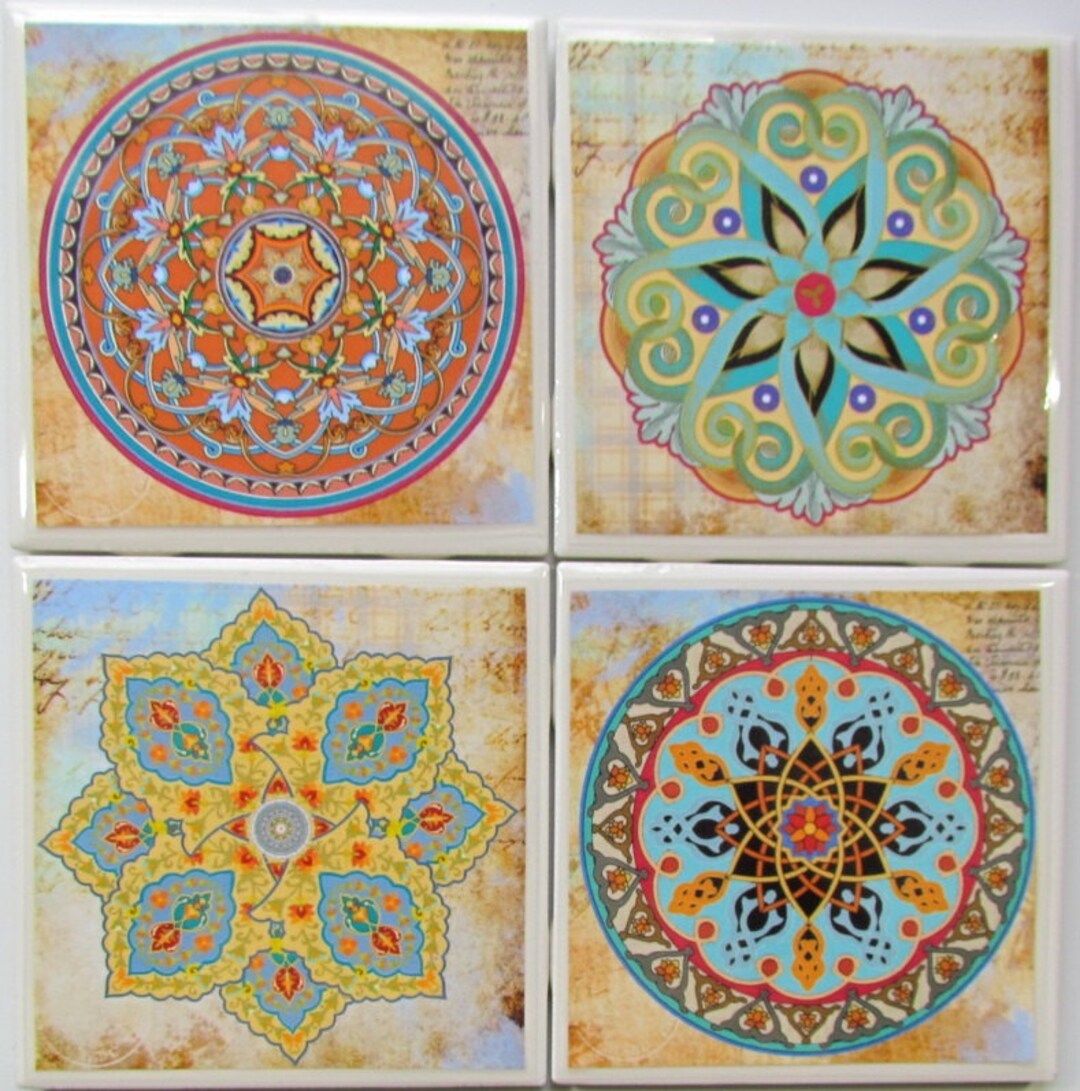 Tile Coasters - Circles - Set of 4 - (buy 2 Sets - Get 1 Set Free ...