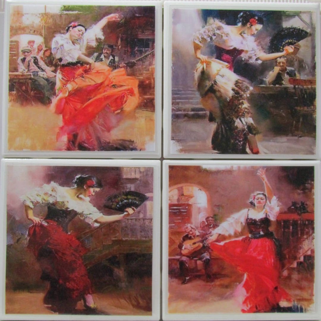Tile Coasters Ceramic - Dancer - Set of 4 - (buy 2 Sets - Get 1 Set ...