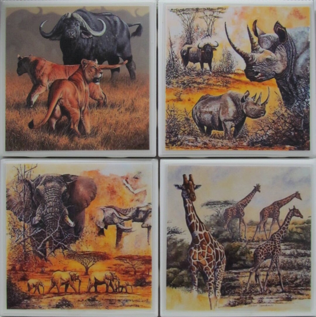 Tile Coasters - Africa - Set of 4 (buy 2 Sets - Get 1 Set Free) Coaster ...