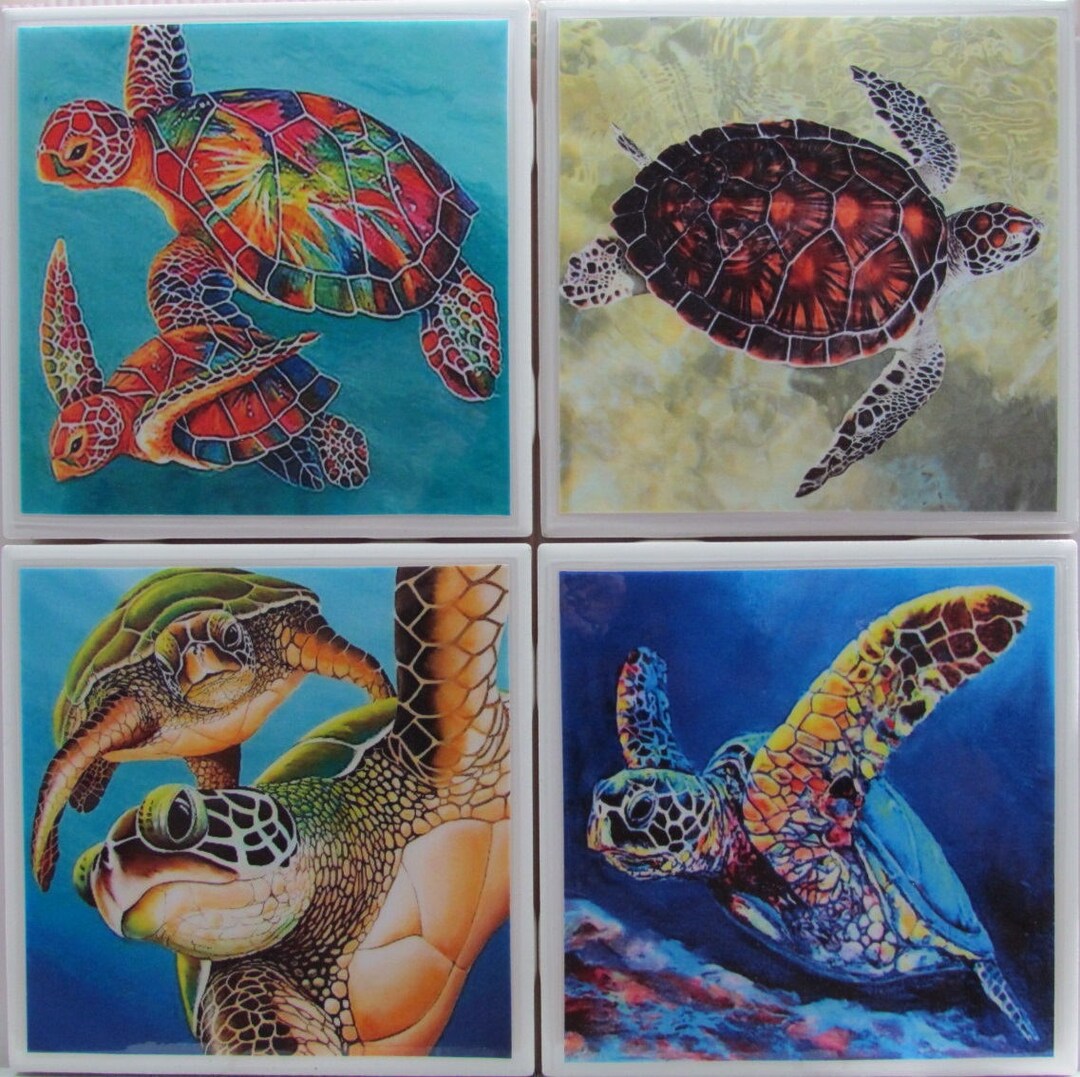 Tile Coasters I Love Turtles Set of 4 buy 2 Sets Get 1 Set Free Coaster ...