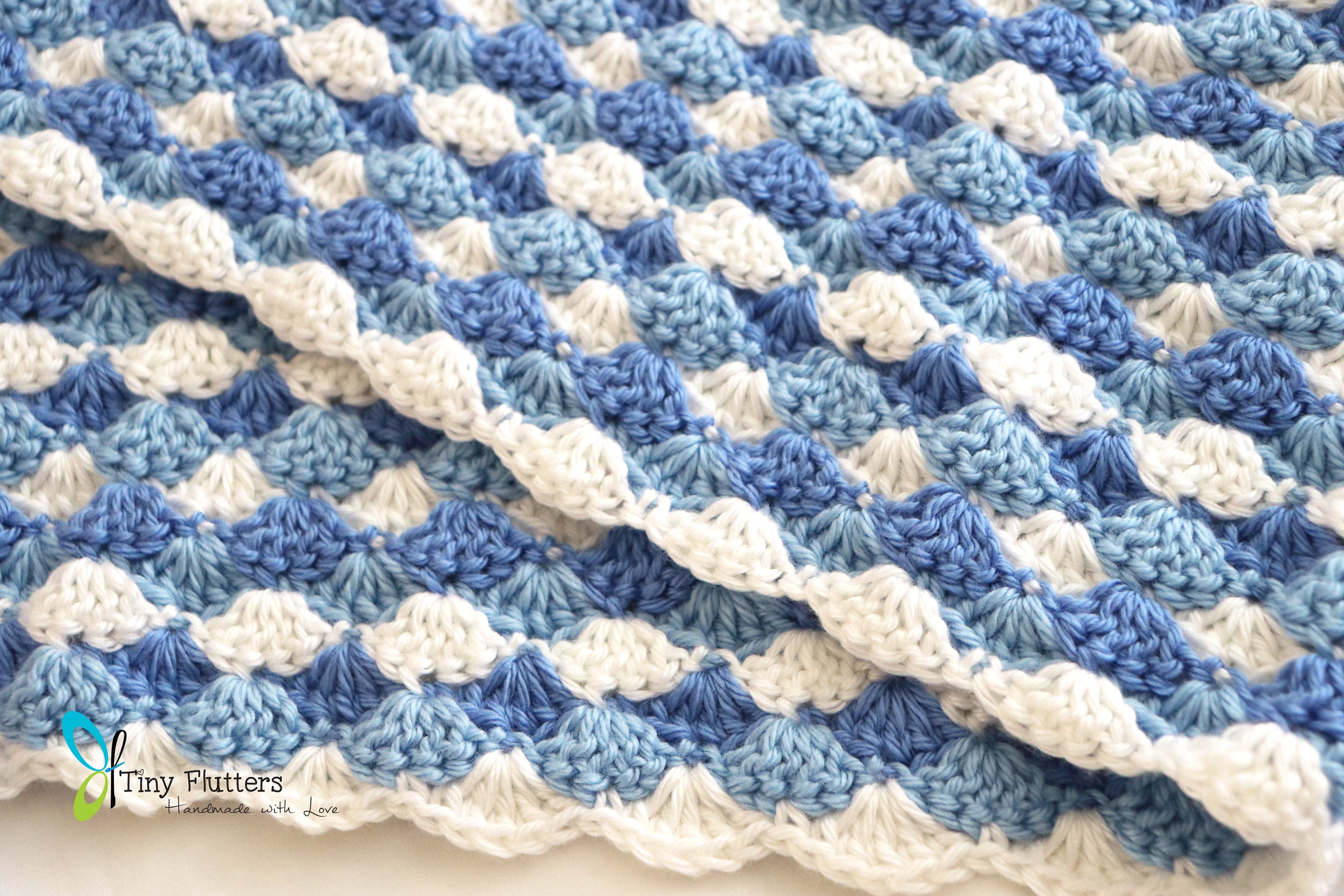 Crochet Blue, Baby Blue & White Baby Blanket Crocheted Baby Blanket ...