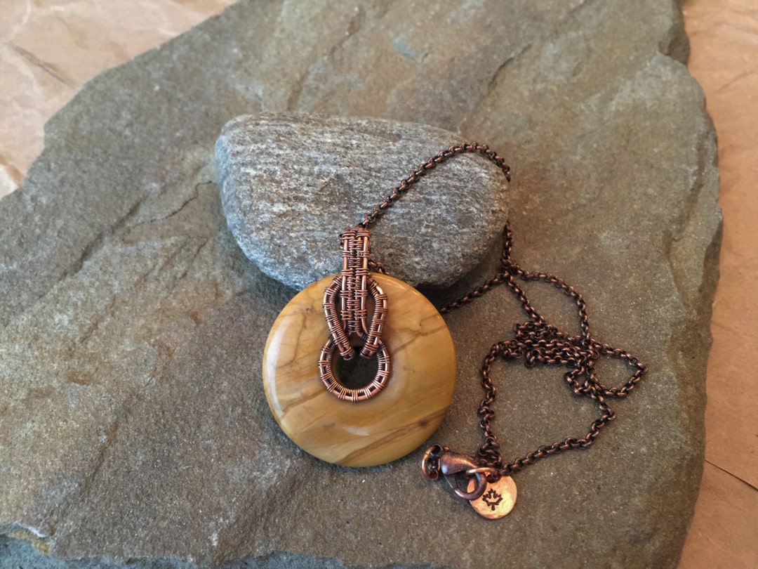 Copper Wire Weave Bail With Yellow Ocher Jasper Donut Necklace - Etsy