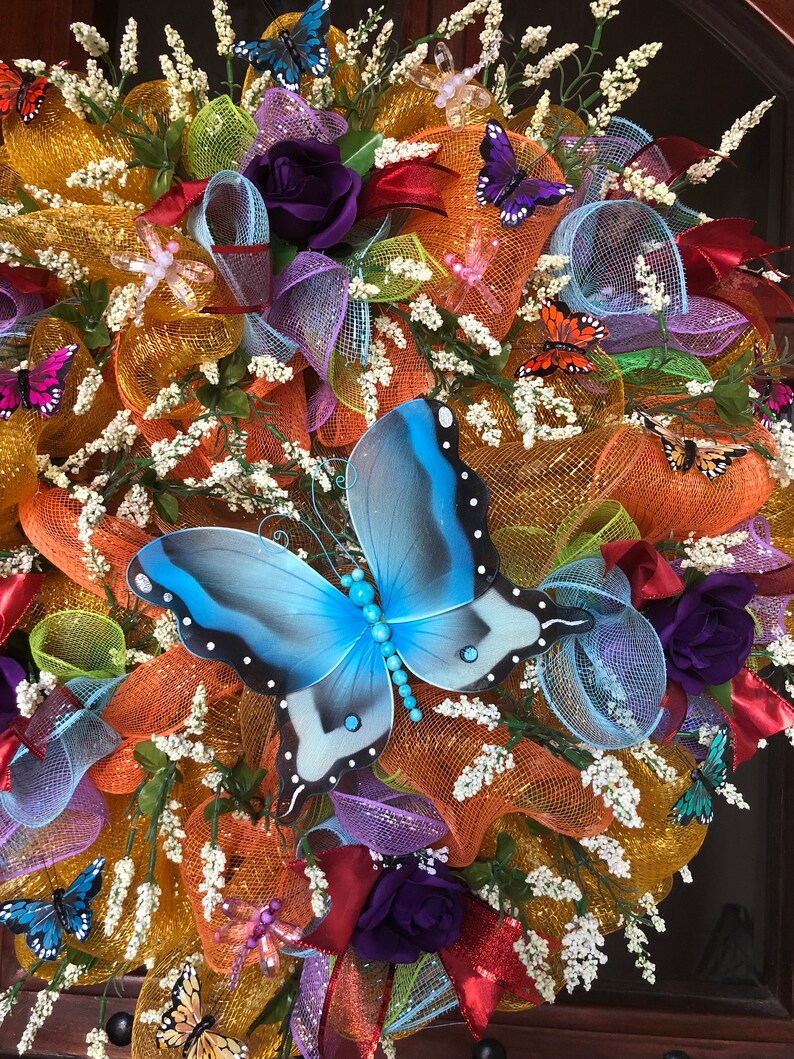 Spring Mesh Wreath, Summer Mesh Wreath, Butterfly Wreath, Everyday Mesh ...