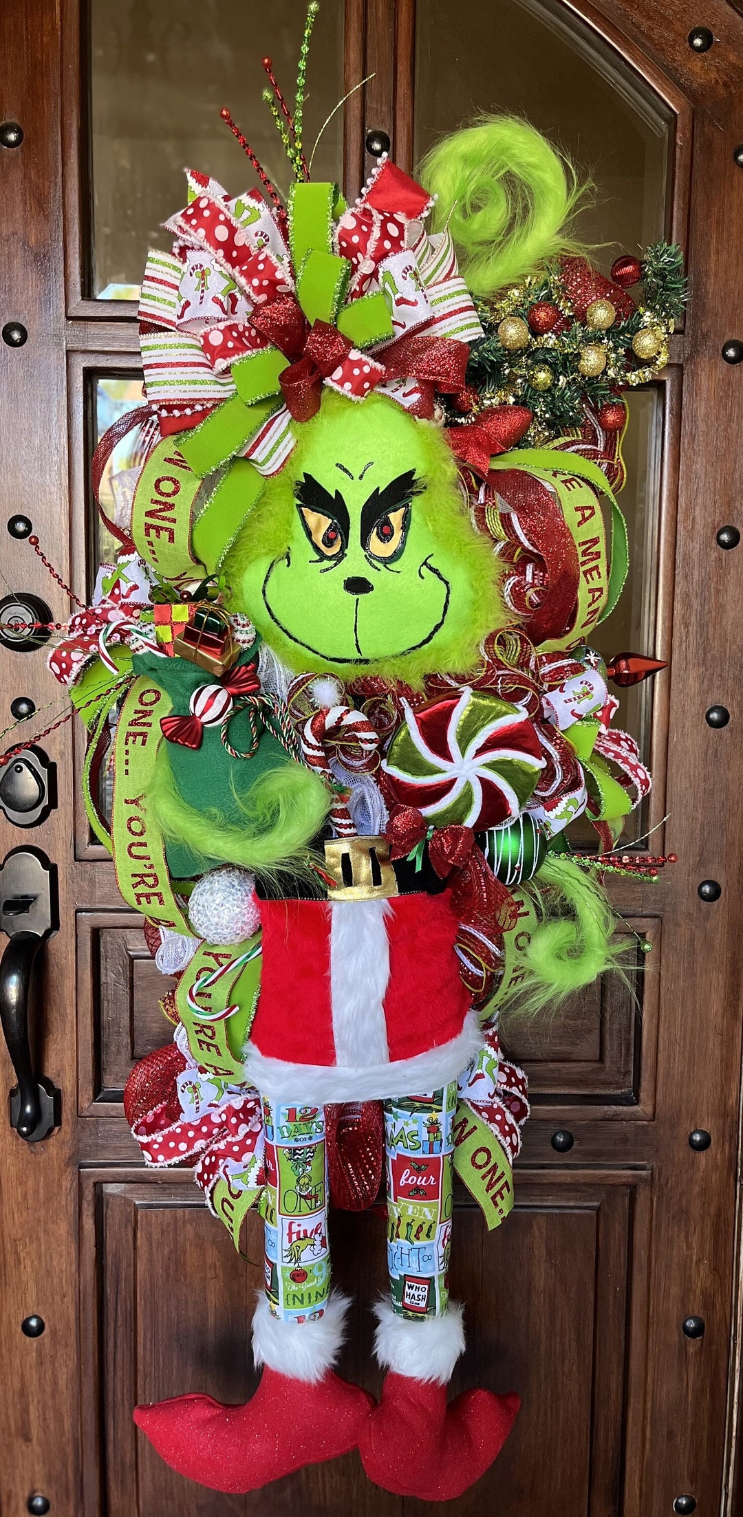 Grinch Christmas Swag for Front Door, Holiday Elf Decor - Etsy
