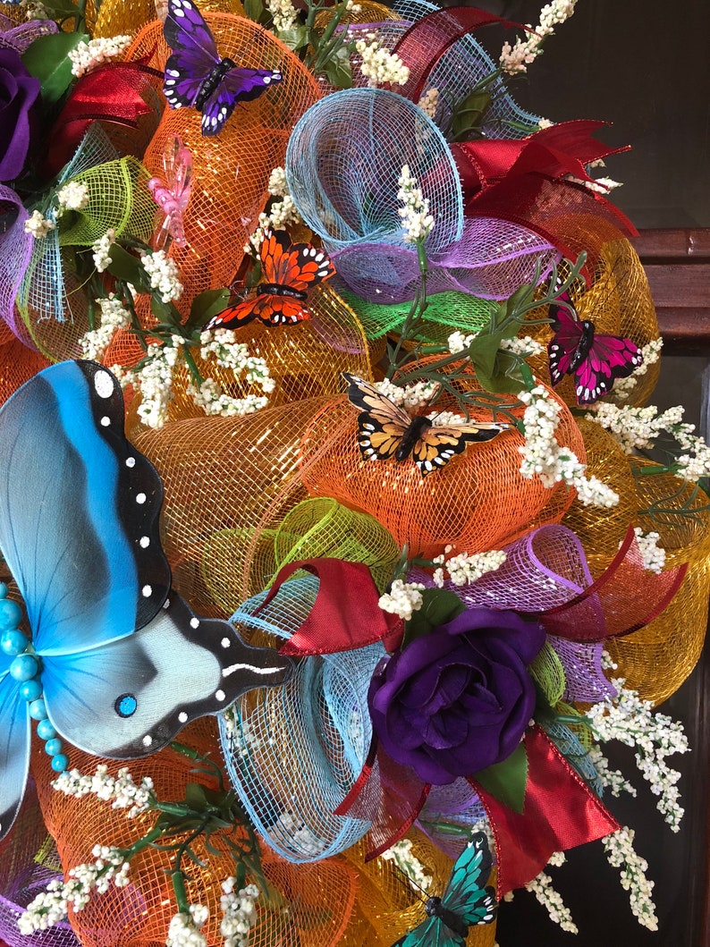 Spring Mesh Wreath, Summer Mesh Wreath, Butterfly Wreath, Everyday Mesh ...