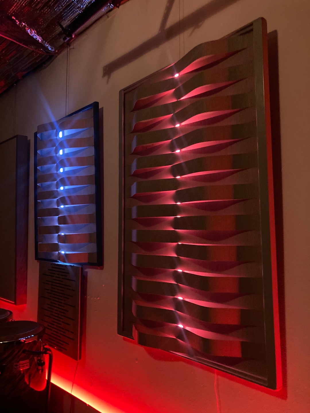 White Oak Acoustic Treatment Art Sound Diffuser With Led Backlighting ...