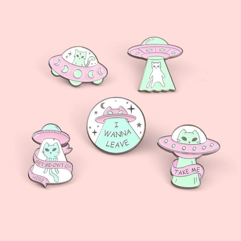 UFO Alien SPACESHIP CAT Funny Enamel Pins Kawaii Pin Flying - Etsy