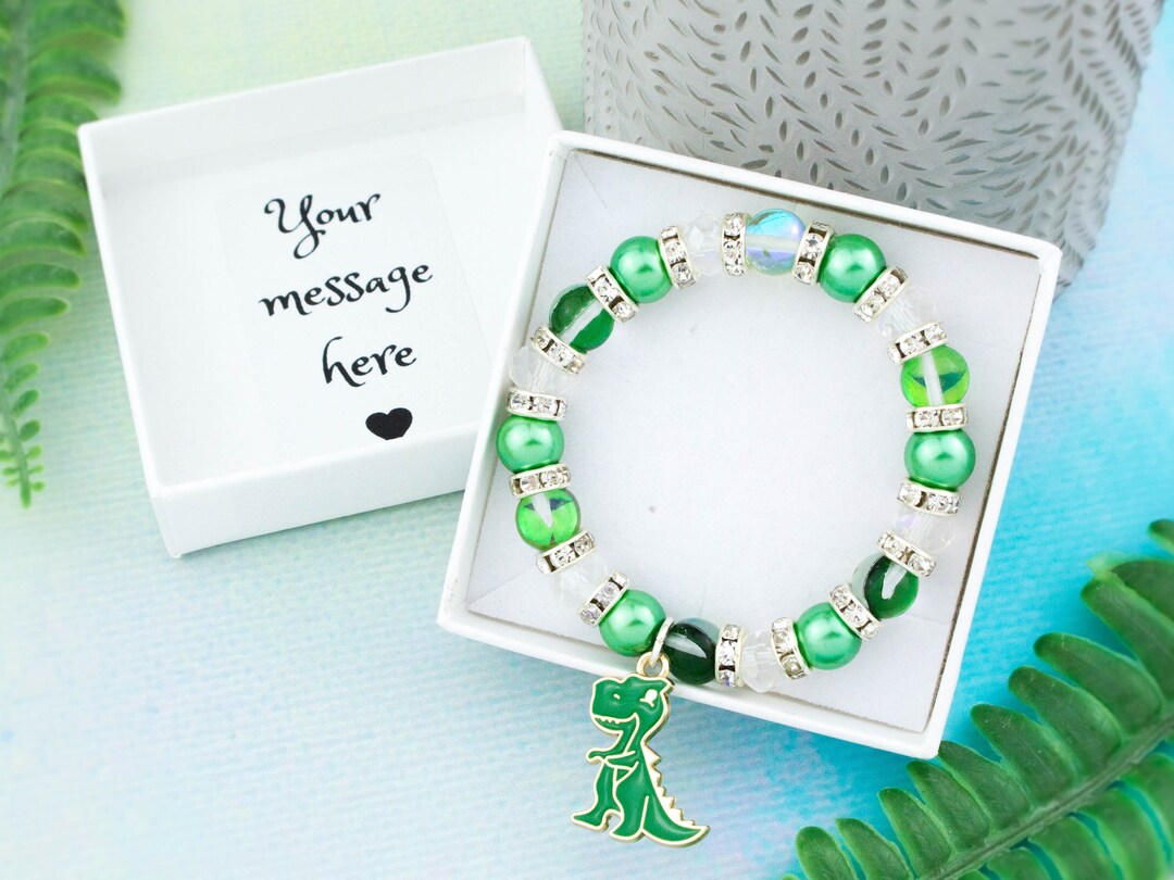 Dinosaur Bracelet, Kids Dinosaur Gifts, Dinosaur Charm Bracelet, Green ...