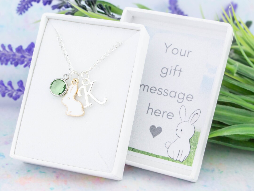 Personalised Rabbit Necklace, White Rabbit Jewellery, Initial and ...