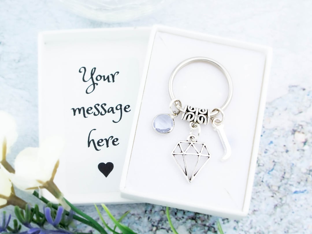 Diamond Keychain, Personalised Gift, Geometric Keychain, Gem Keyring ...