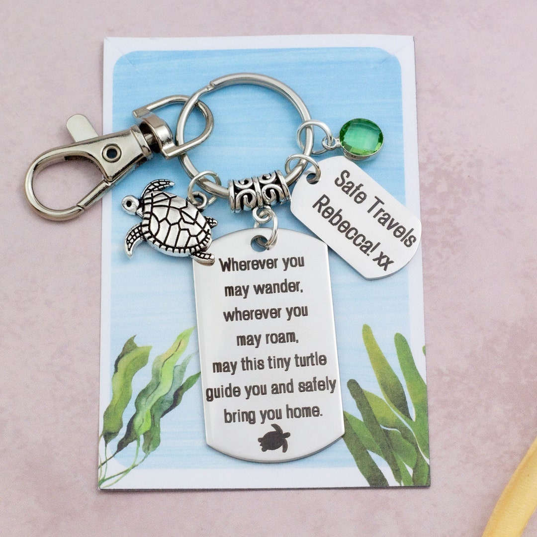 Personalised Travel Turtle Keychain, Travelling Turtle Bag Charm ...