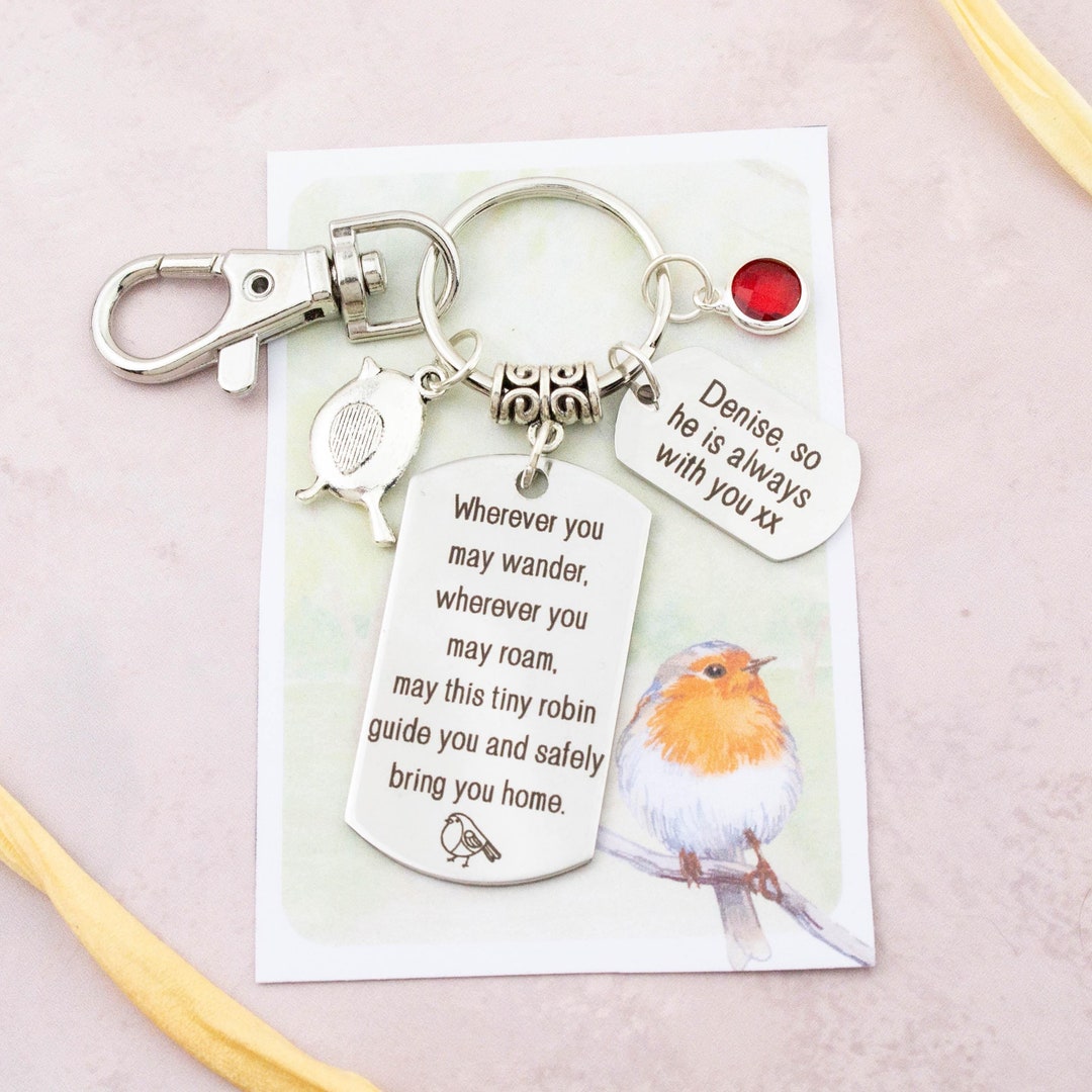 Personalised Robin Keychain, Bird Bag Charm, Sympathy Keyring, British ...