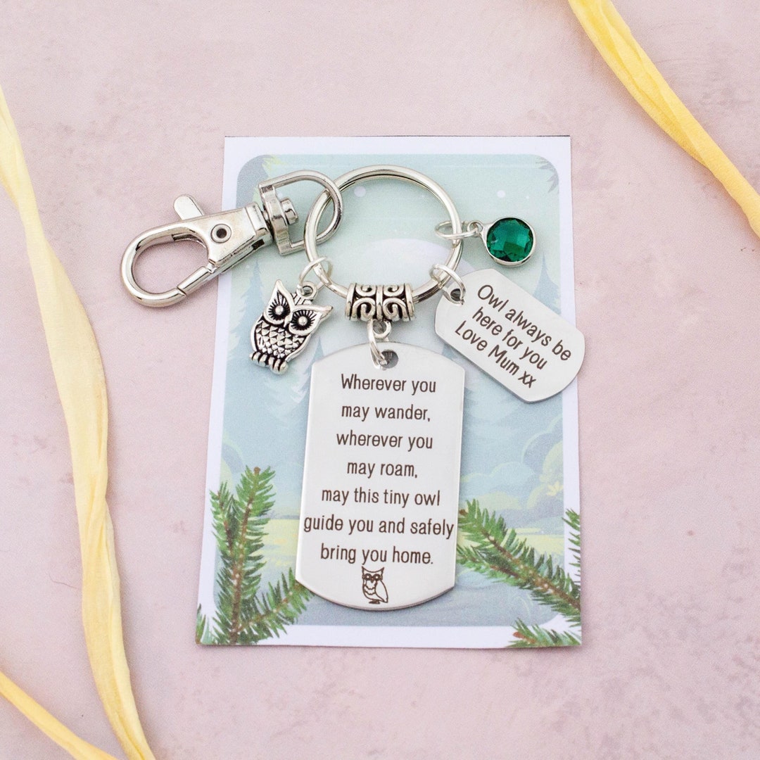 Personalised Owl Keychain, Teacher Retirement Gift, Safe Travels Gifts ...
