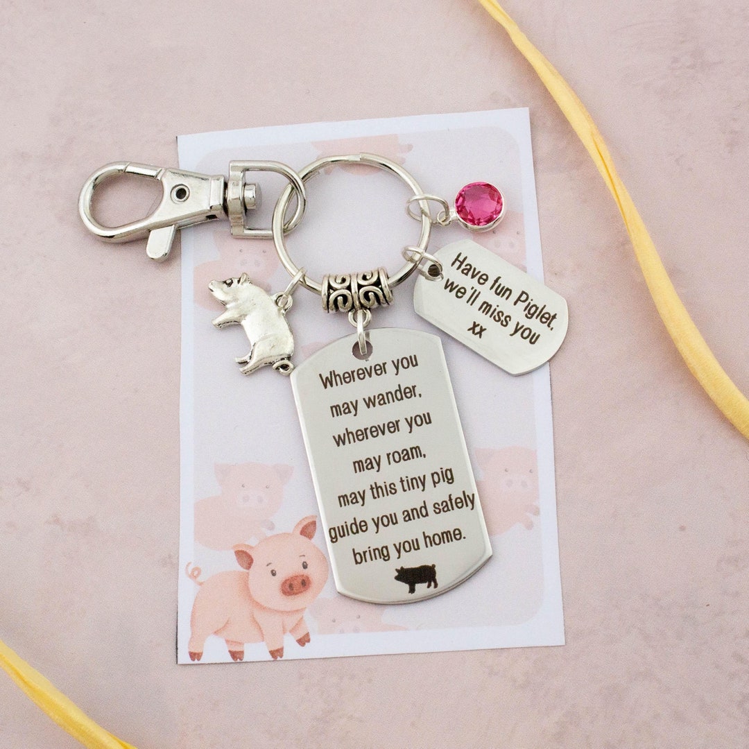 Personalised Pig Keychain, Good Luck Bag Charm, Safe Travels Keyring ...