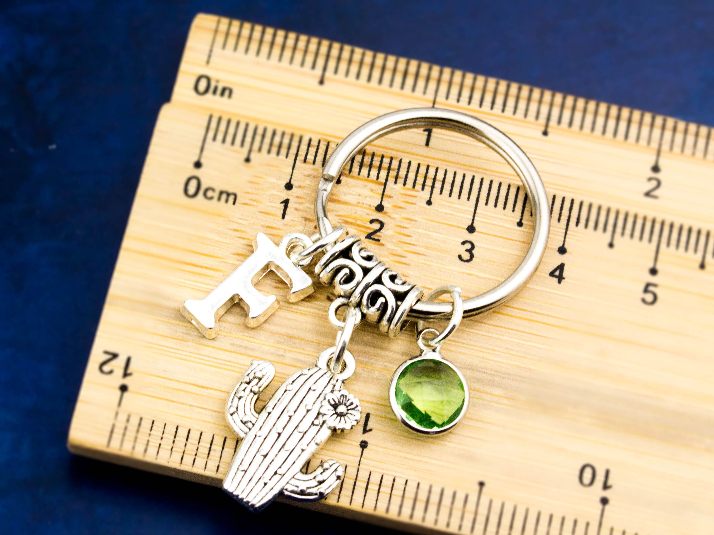 Silver Cactus Keychain, Personalized Initial, Birthstone Charm - Etsy UK
